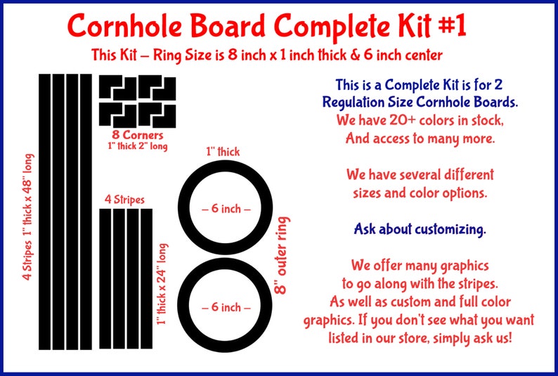 CORNHOLE Board Border Decal Kit Rings & Stripes COMPLETE Kit for 2 ...