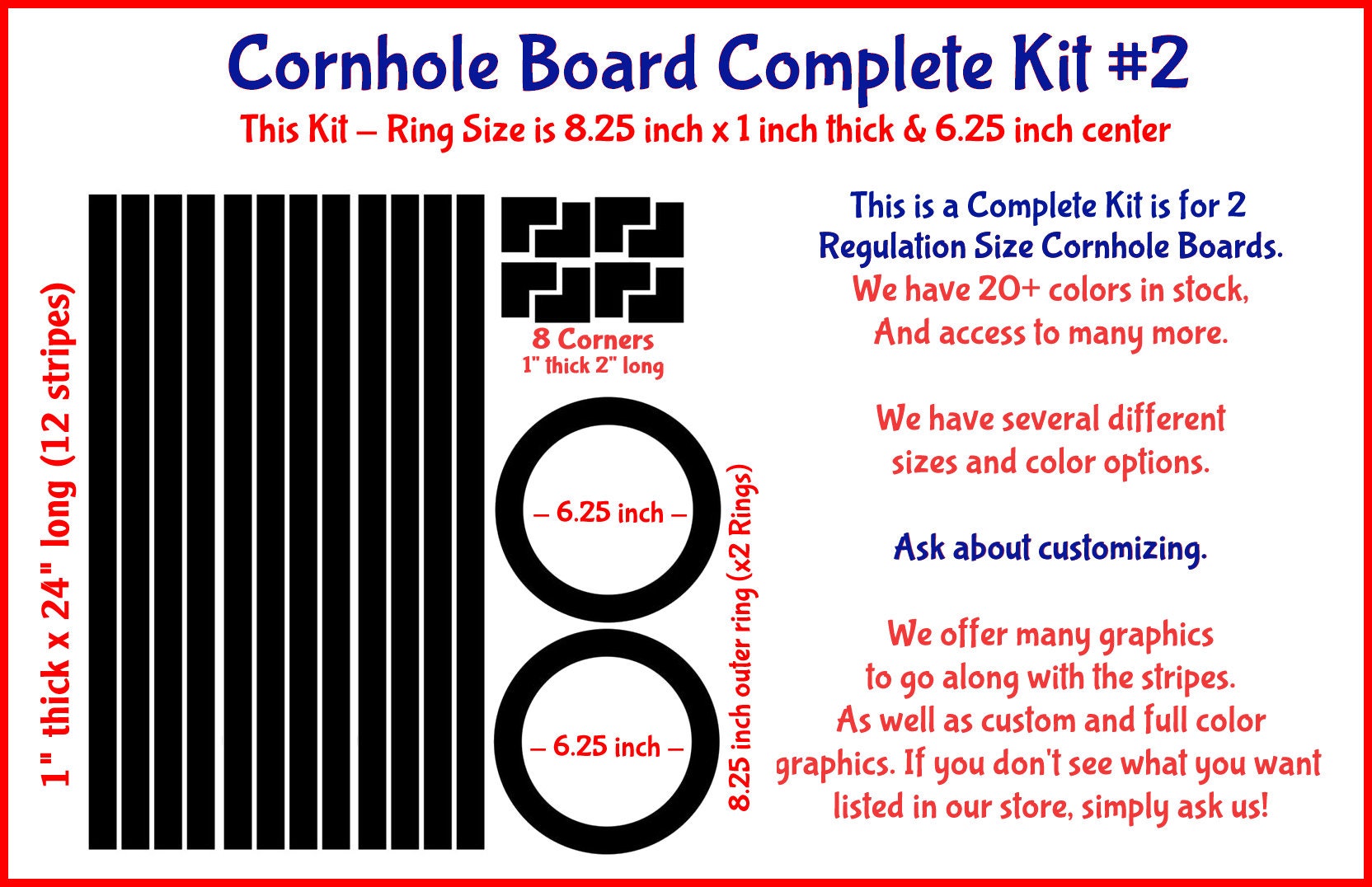 CORNHOLE Board Border Decal Kit Rings & Stripes COMPLETE Kit for 2 ...