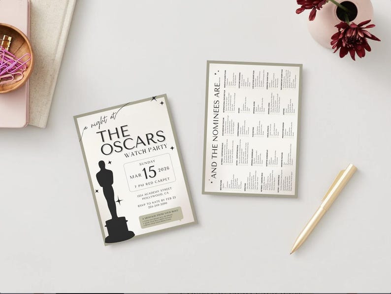 Oscars 2026 Party Invitation & Ballot | Academy Awards | Editable Canva ...