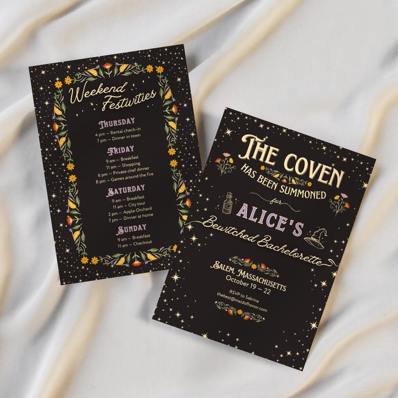 Witchy Bachelorette Invitation & Itinerary | Spooky | Halloween Party ...