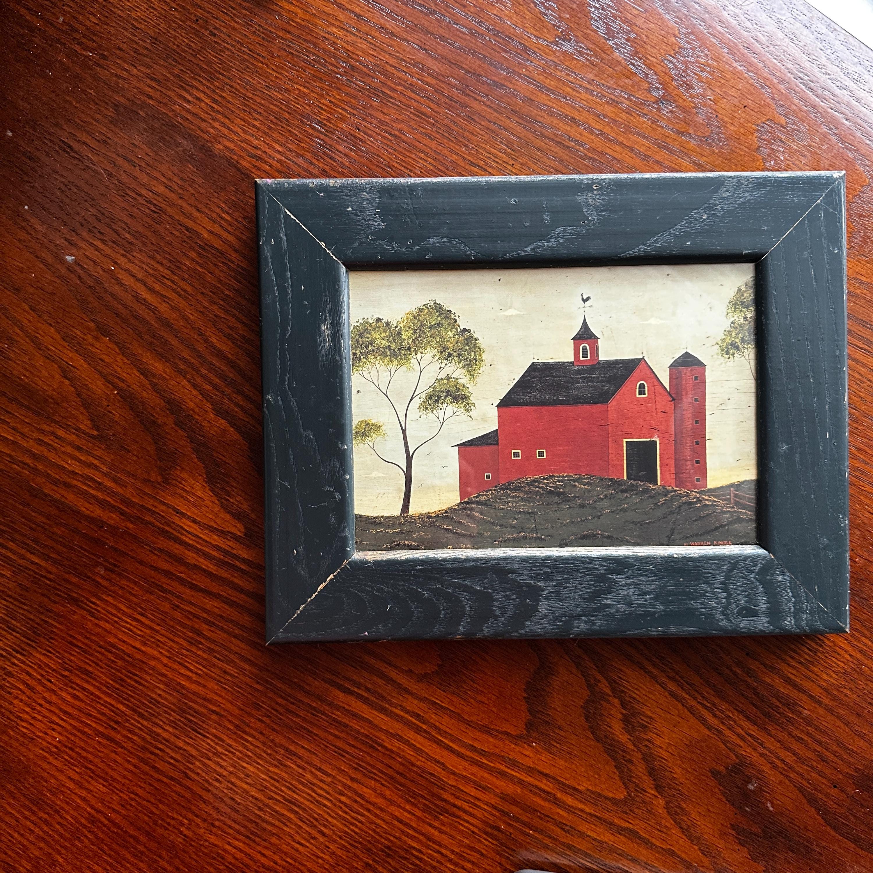 Warren Kimble Folkart Framed Vintage Print Red Farmhouse and Silo - Etsy