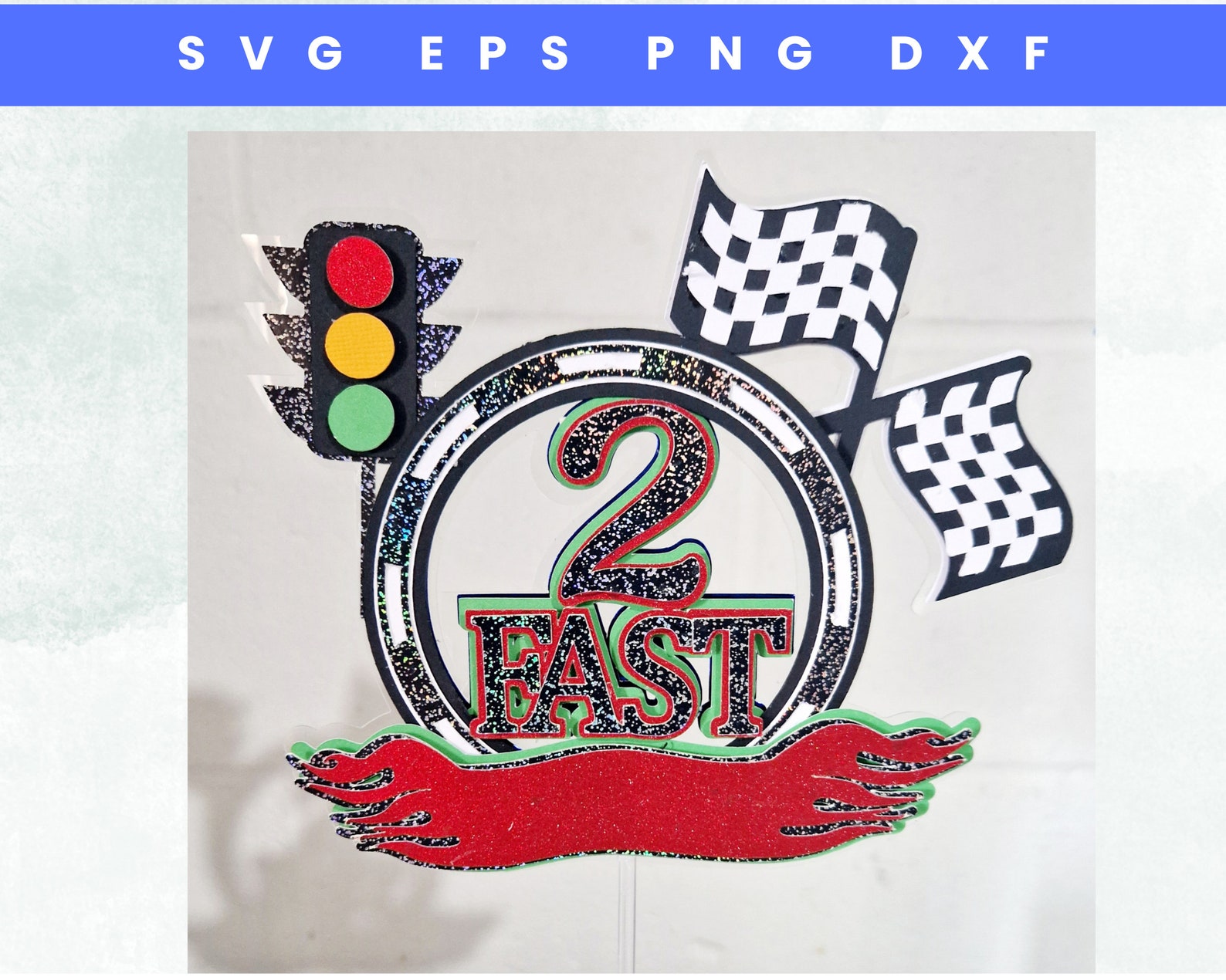 Layered 2 Fast Cake Topper SVG for 2nd Birthday Cars Svg Racing Flag ...