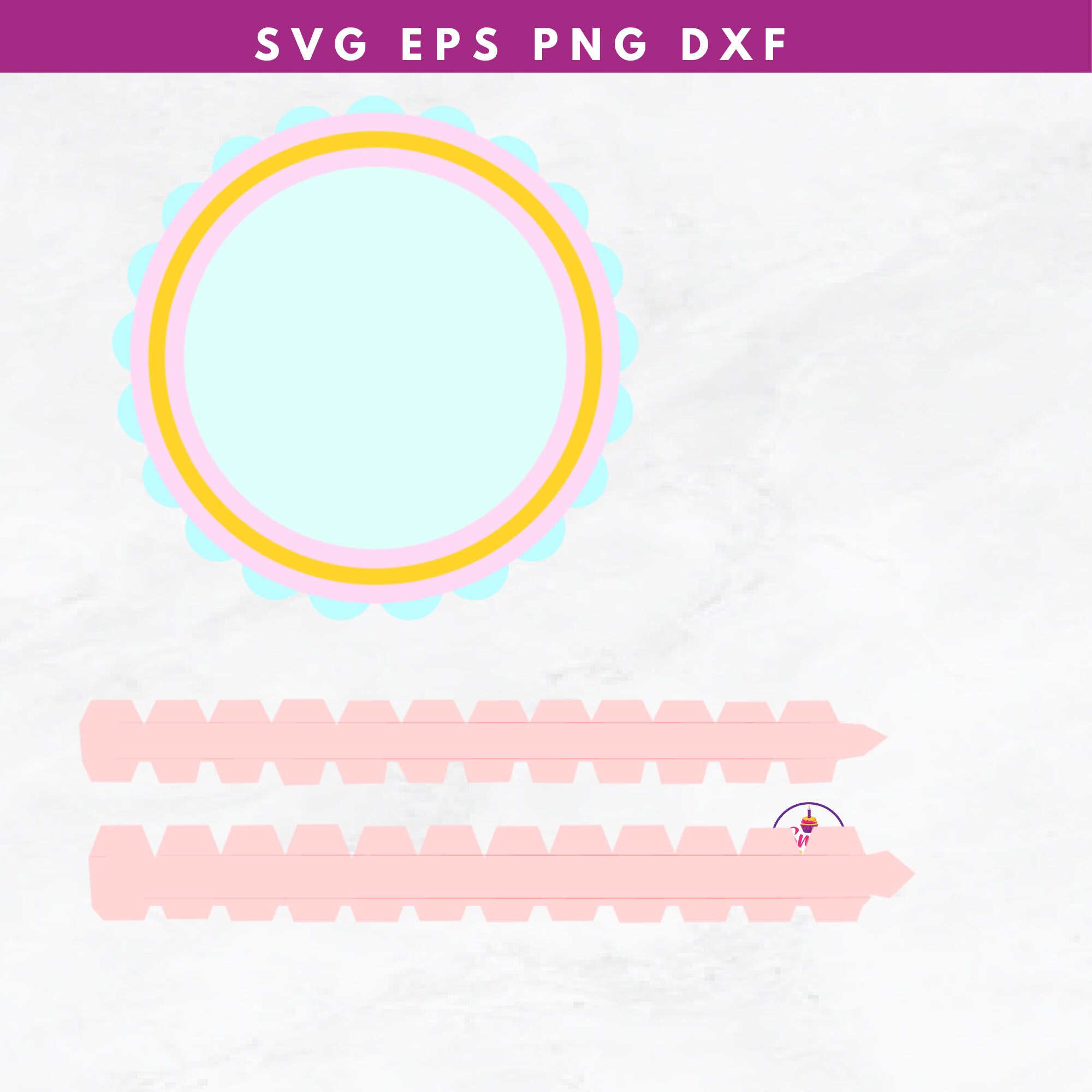 Scalloped Round Cake Topper Shaker Svg Cake Topper Shaker Layer Strip ...