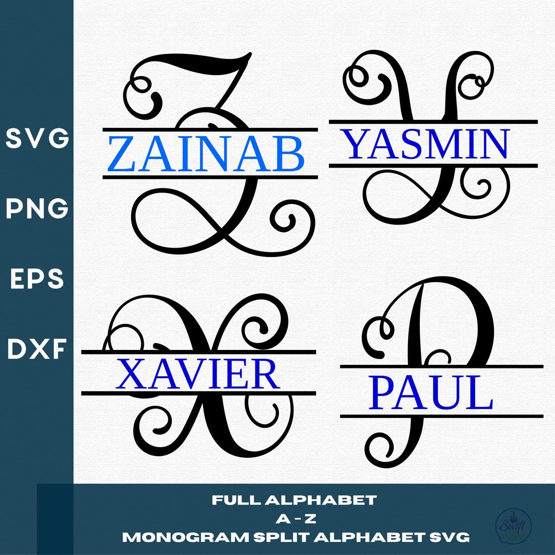 Split Monogram Alphabet SVG Bundle - 26 Digital Files for Personalized ...