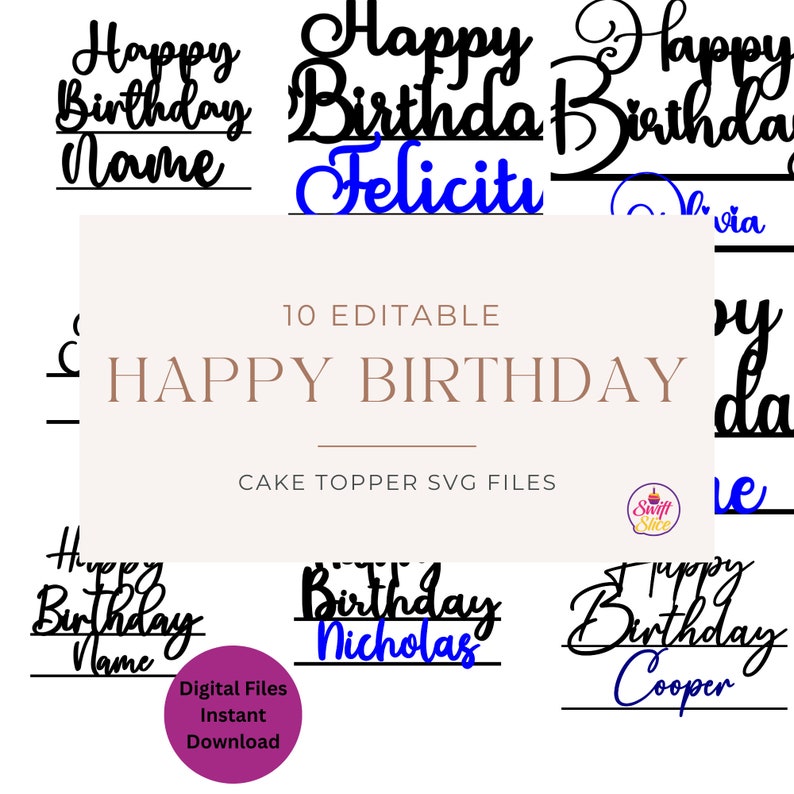 Happy Birthday Cake Topper Svg Personalized Cake Topper Custom Cake ...