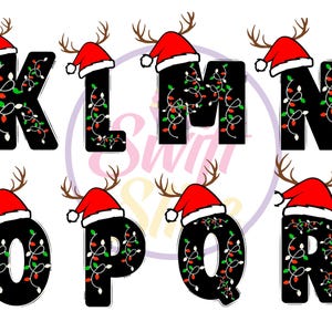 Christmas Alphabet PNG Bundle - Family Christmas - Reindeer & Santa Hat ...