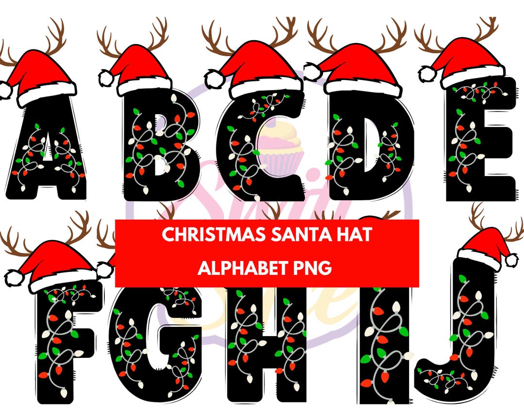 Christmas Alphabet PNG Bundle - Family Christmas - Reindeer & Santa Hat ...