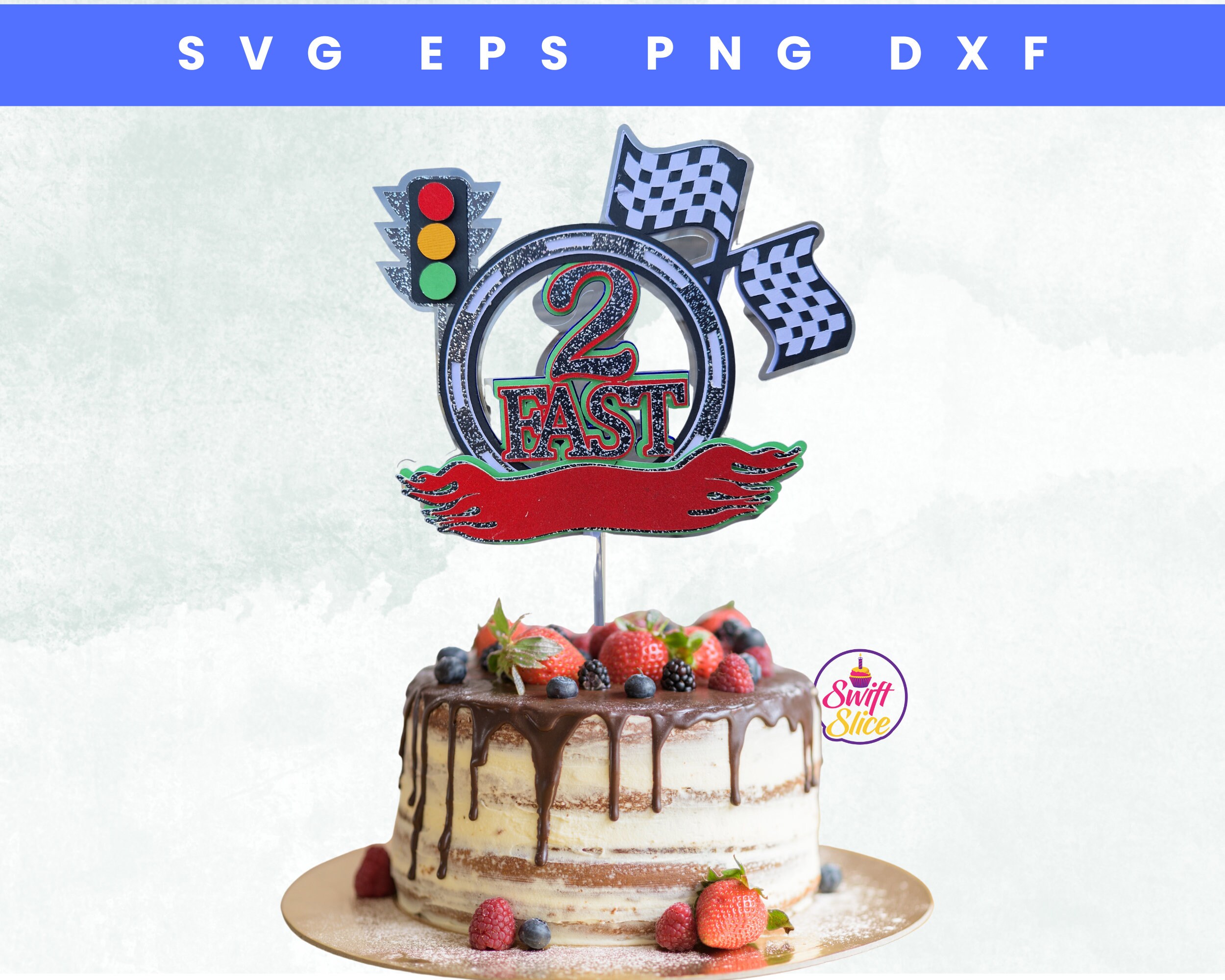 Layered 2 Fast Cake Topper SVG for 2nd Birthday Cars Svg Racing Flag ...
