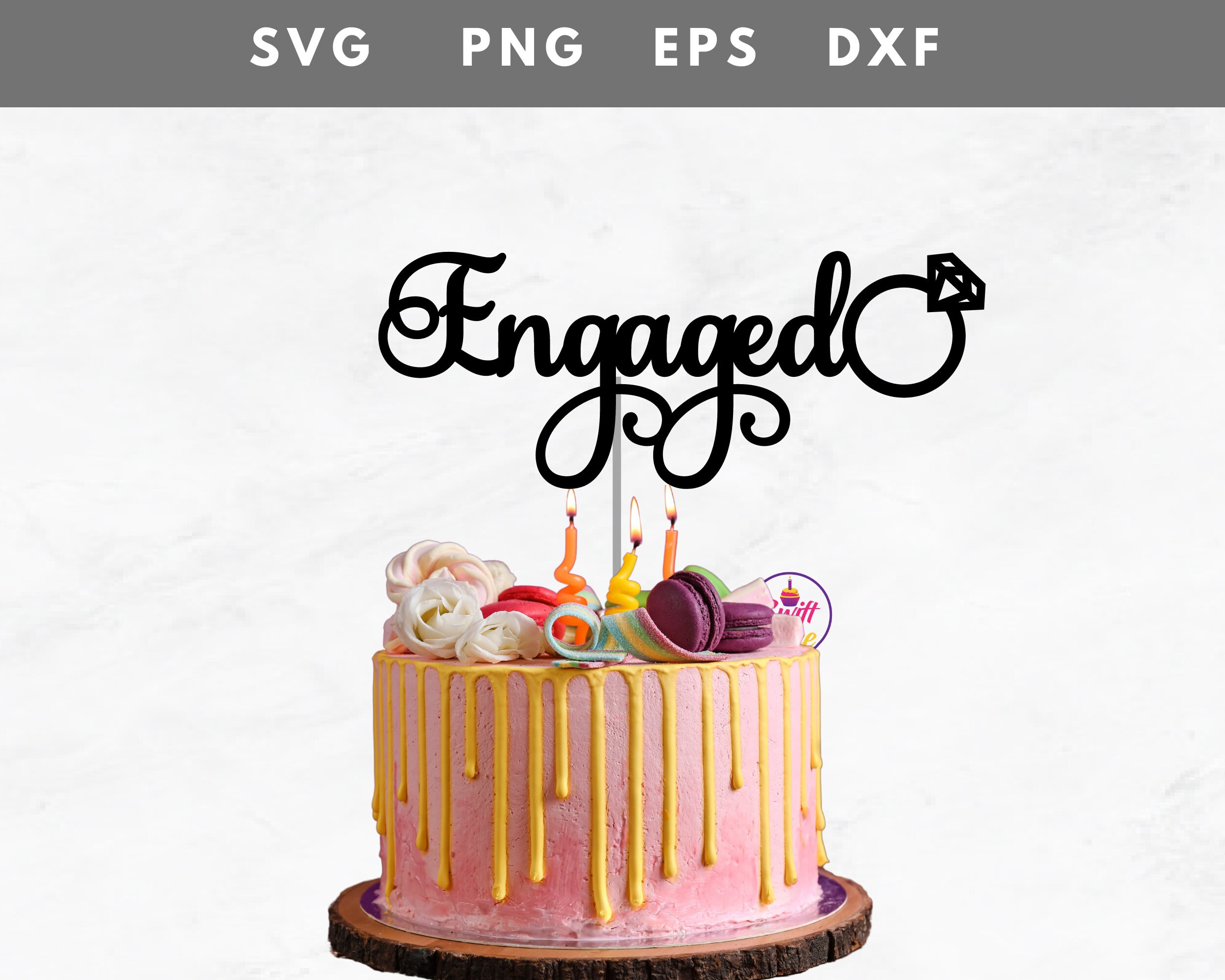 Elegant Engaged Cake Topper SVG Instant Download for Wedding Cakes ...