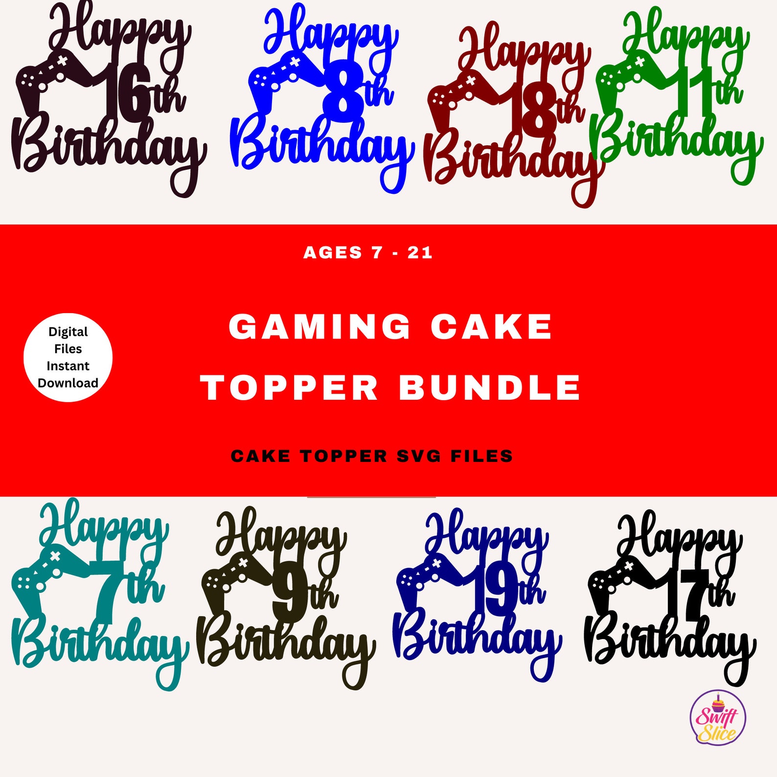 Happy Birthday Gaming Controller Cake Topper SVG Bundle Cricut Cut ...
