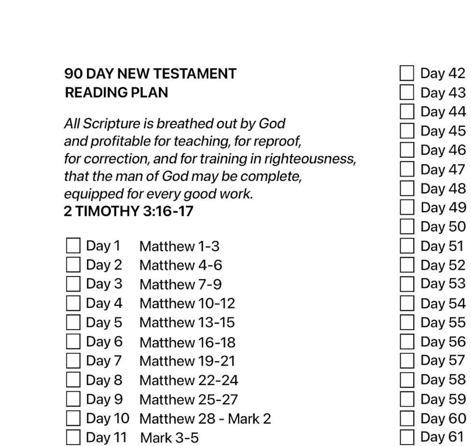 90-day New Testament Bible Reading Plan printable - Etsy