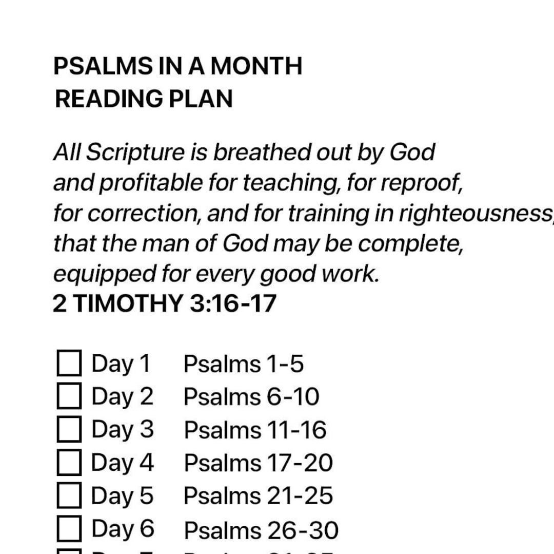 Psalms in A Month Reading Plan (printable) - Etsy