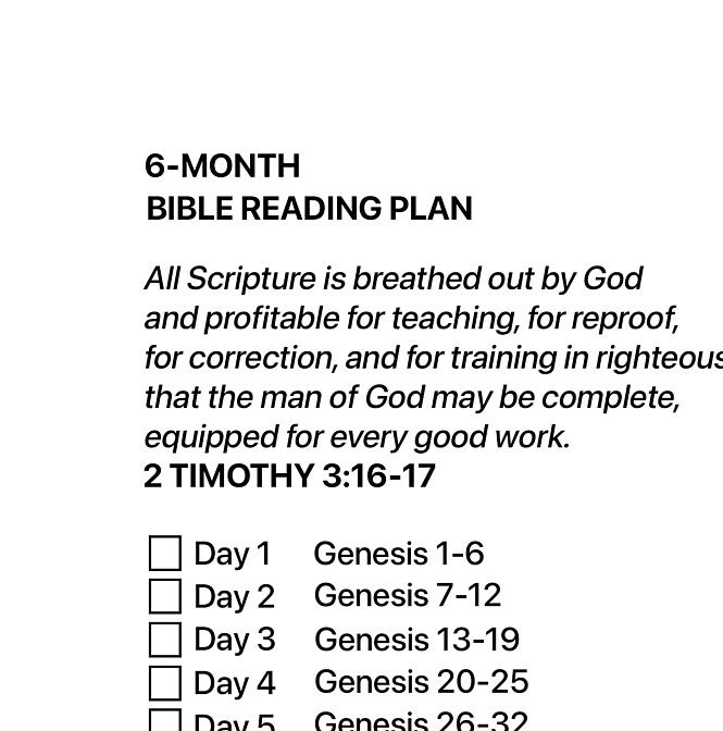 6-month Bible Reading Plan (printable) - Etsy