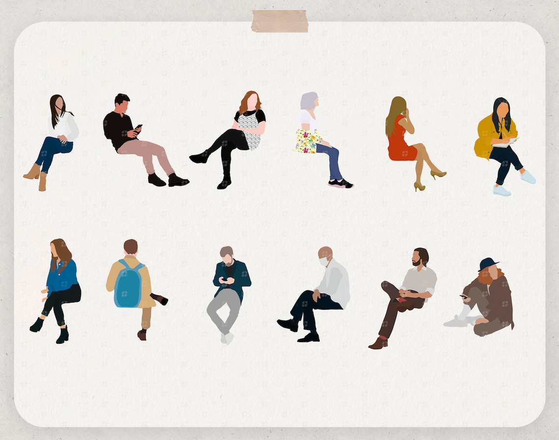 12 Flat Vector People - Sitting People - Pack of Abstract Illustrations ...
