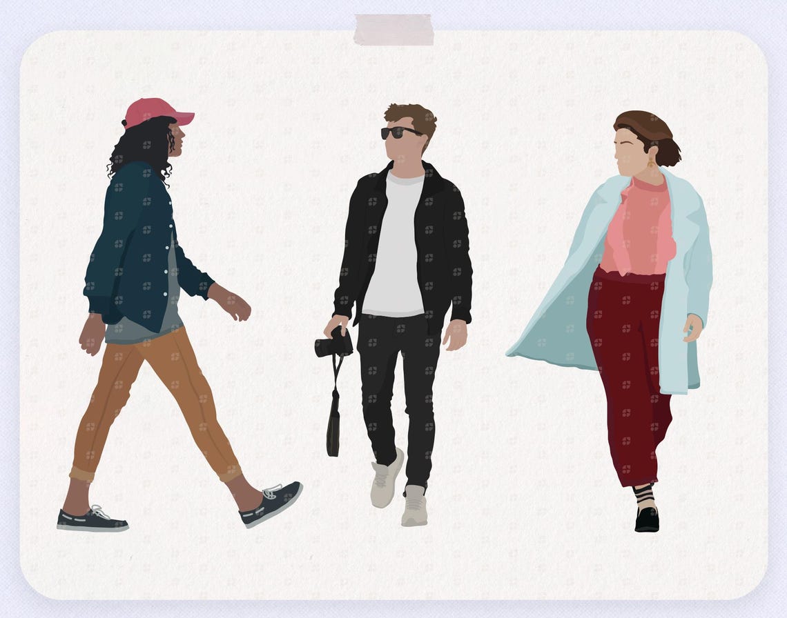 12 Flat Vector People - Walking People - Pack of Abstract Illustrations ...