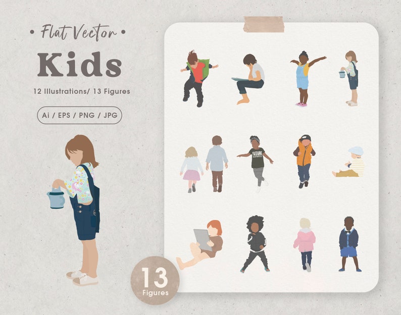13 Flat Vector People - Kids - Pack of Abstract Illustrations Clipart ...