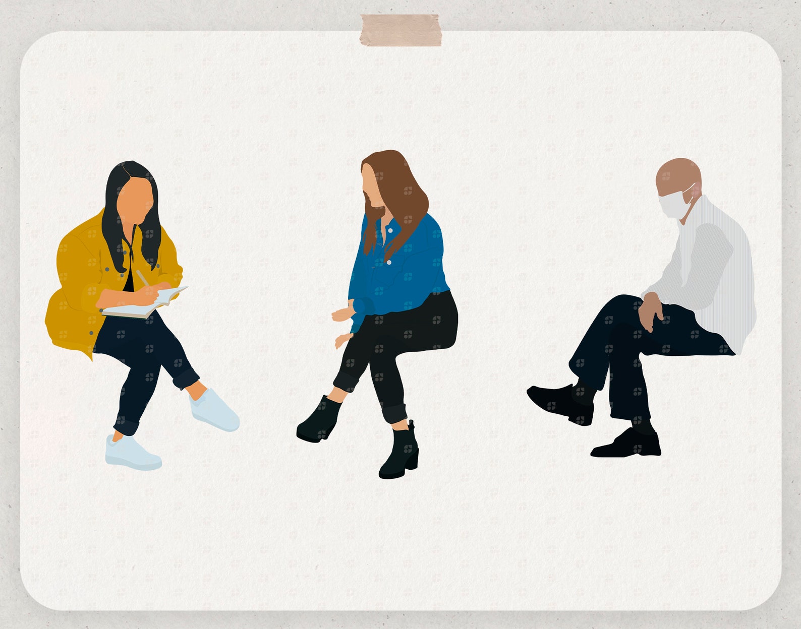 12 Flat Vector People - Sitting People - Pack of Abstract Illustrations ...