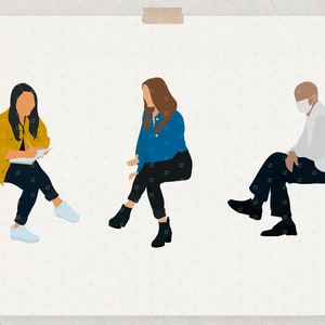 12 Flat Vector People - Sitting People - Pack of Abstract Illustrations ...