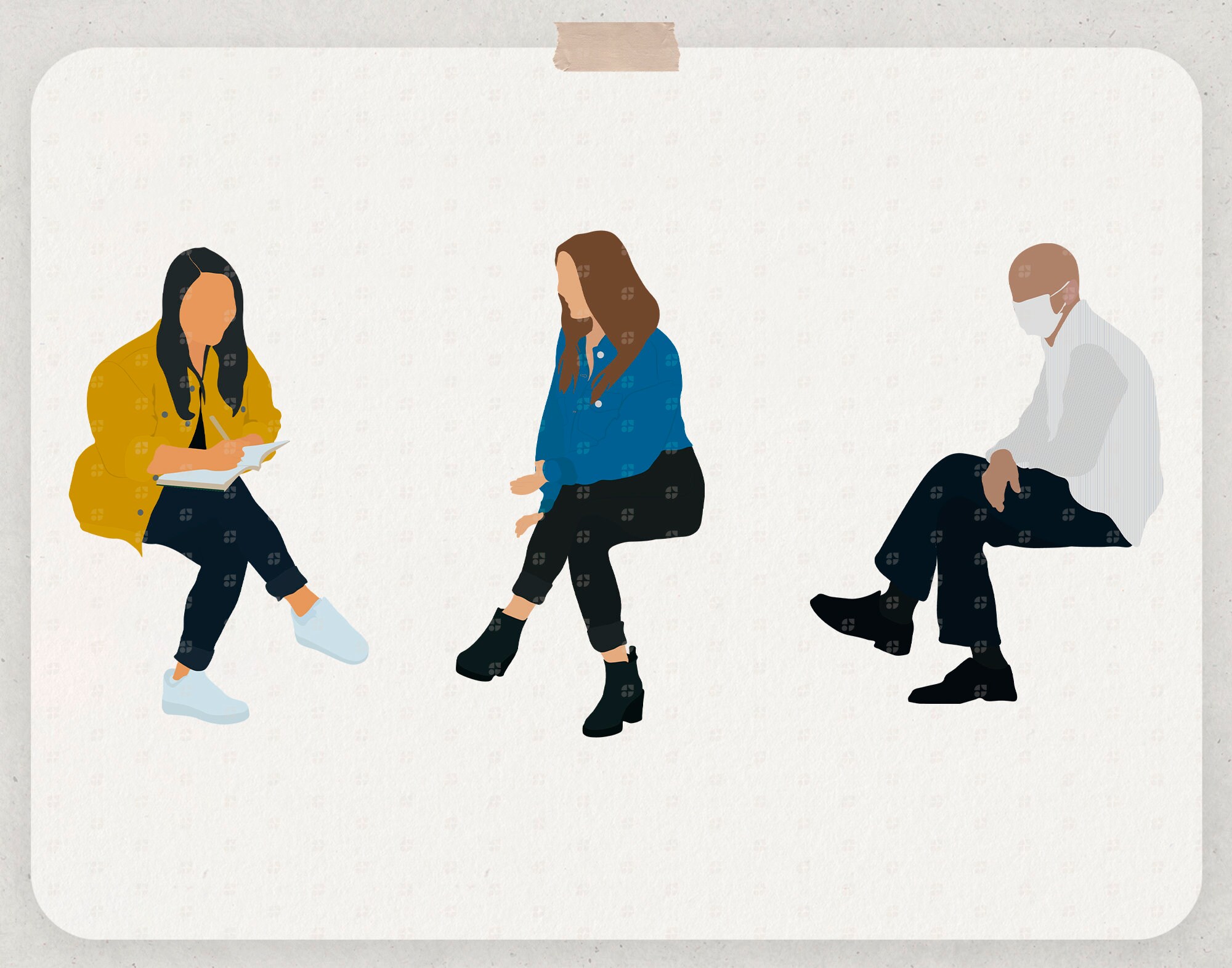 12 Flat Vector People - Sitting People - Pack of Abstract Illustrations ...