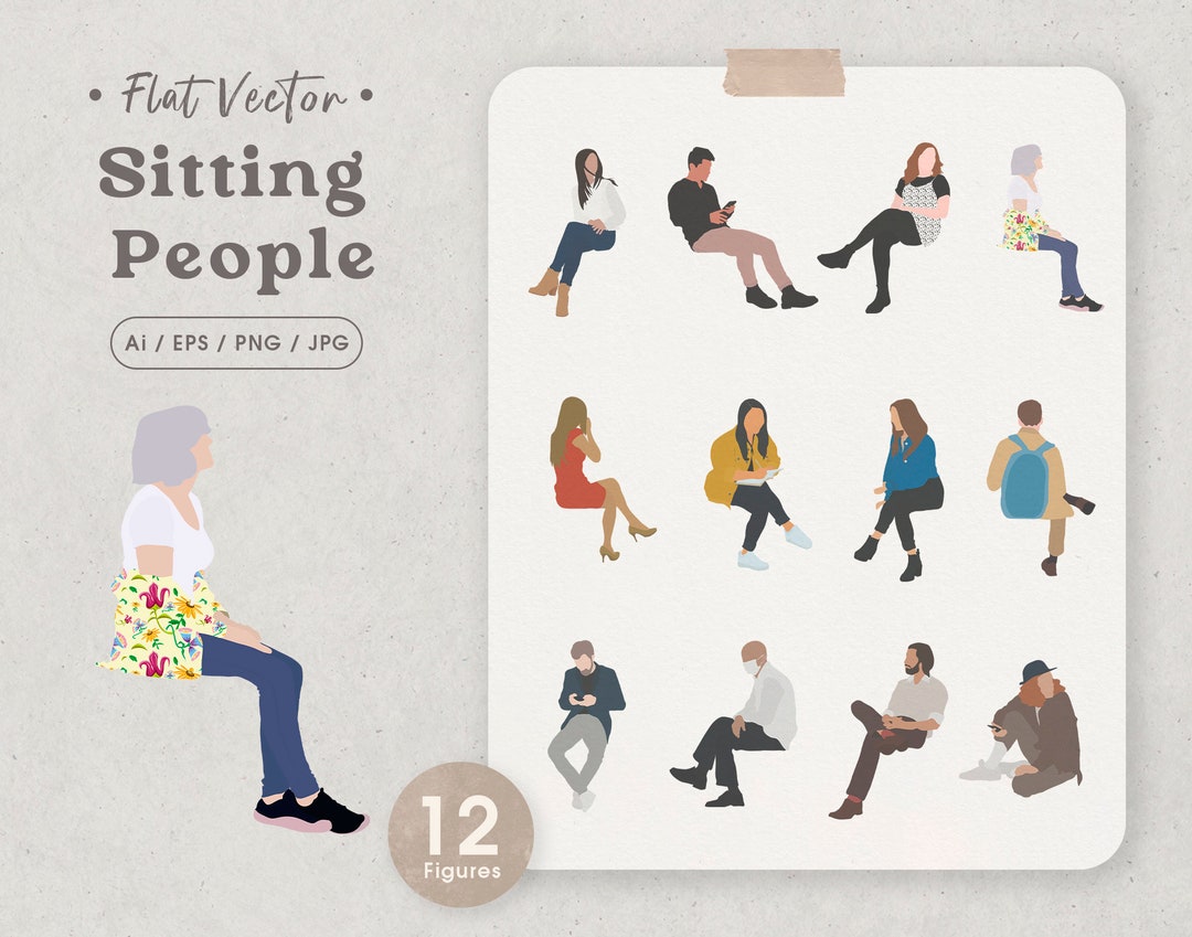 12 Flat Vector People - Sitting People - Pack of Abstract Illustrations ...