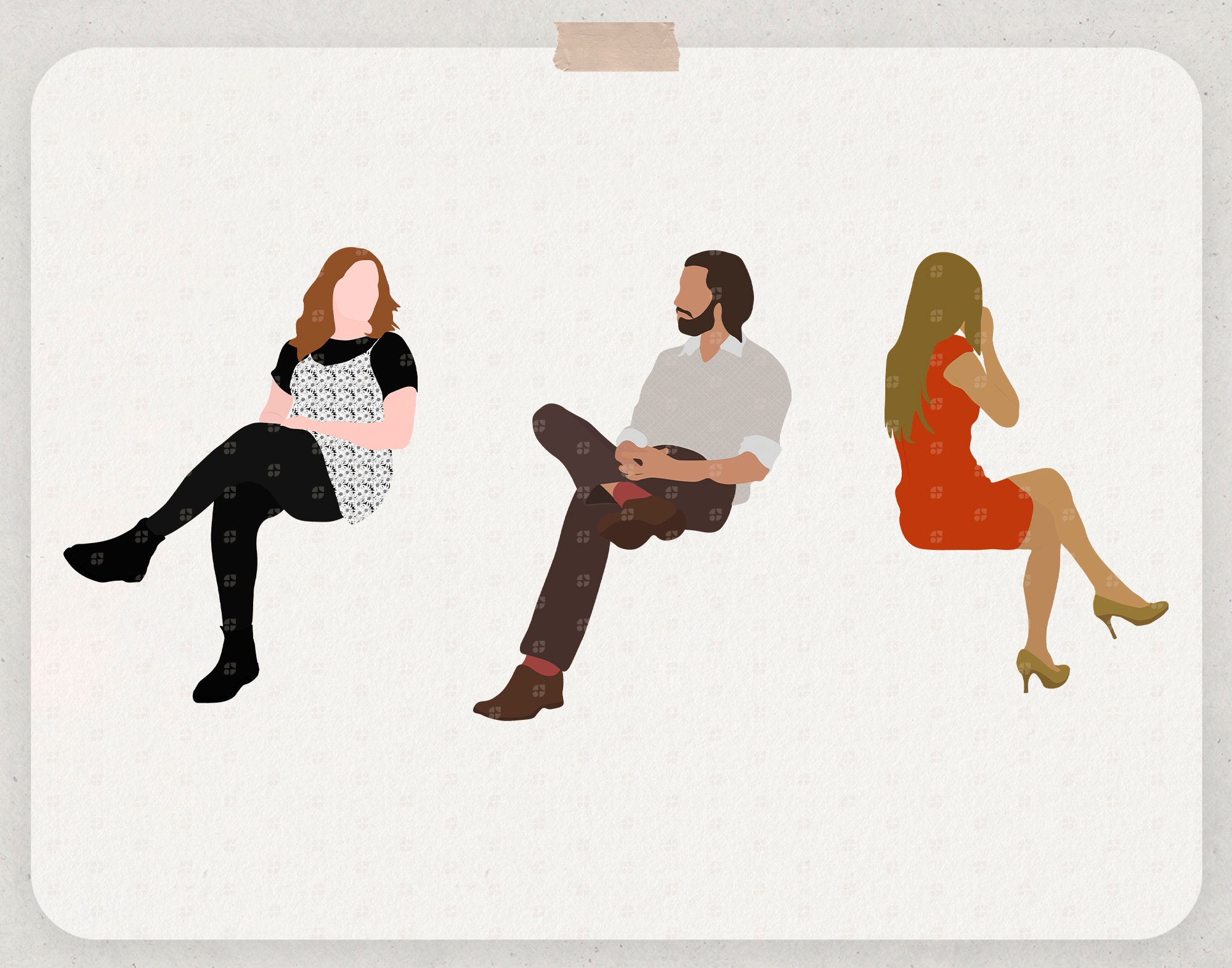 12 Flat Vector People - Sitting People - Pack of Abstract Illustrations ...