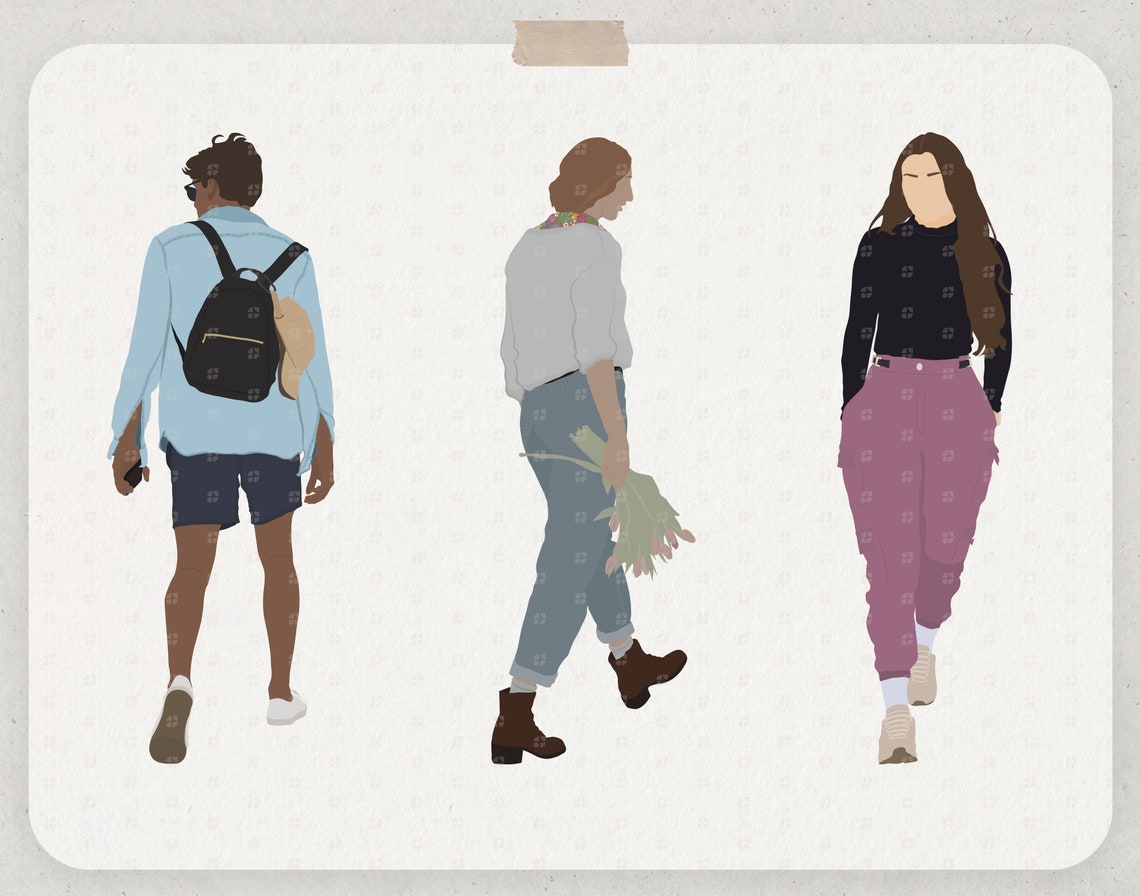 12 Flat Vector People - Walking People - Pack of Abstract Illustrations ...