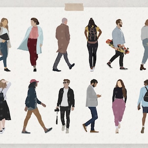 12 Flat Vector People - Walking People - Pack of Abstract Illustrations ...