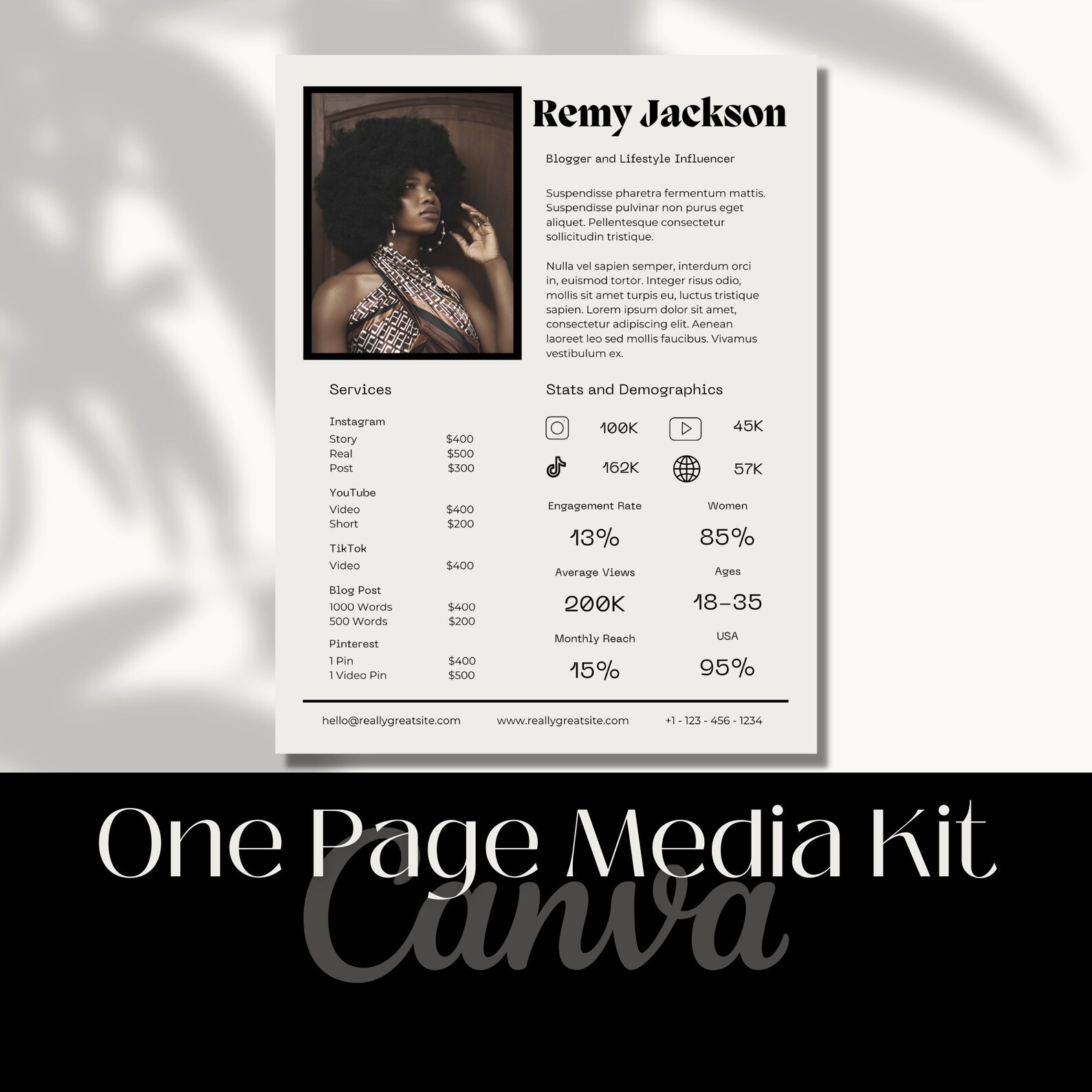 1 Page Influencer Media Kit Canva Template Instagram Media - Etsy