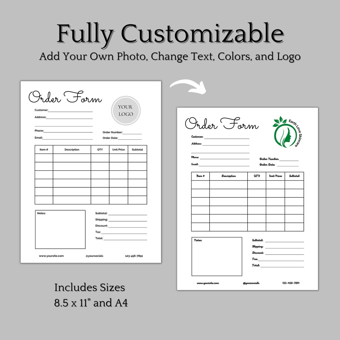 Custom Order Form Template Bundle Invoice Template Editable and ...