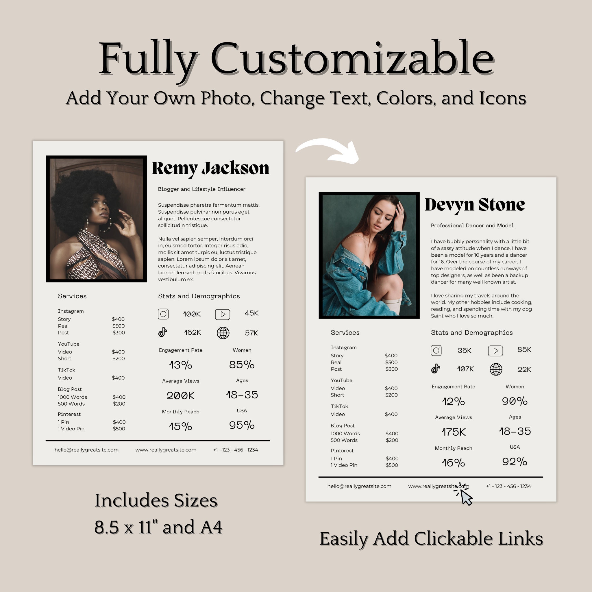 1 Page Influencer Media Kit Canva Template Instagram Media - Etsy