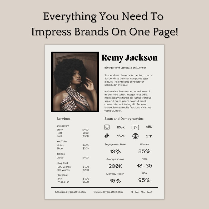 1 Page Influencer Media Kit Canva Template Instagram Media - Etsy