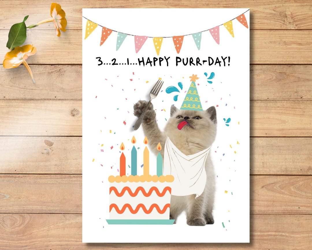 Funny Cat Birthday Card: Happy Purr-day Cake (digital Download) - Etsy
