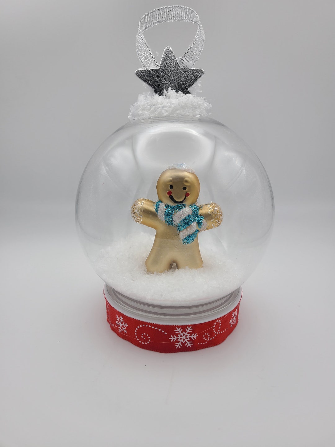 Gingerbread Man Snow Globe Ornament Blue Scarf - Etsy