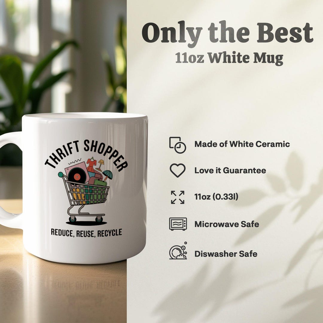 Vintage Thrift Shopper Retro Design Reduce Reuse Recycle Coffee Cup Eco ...