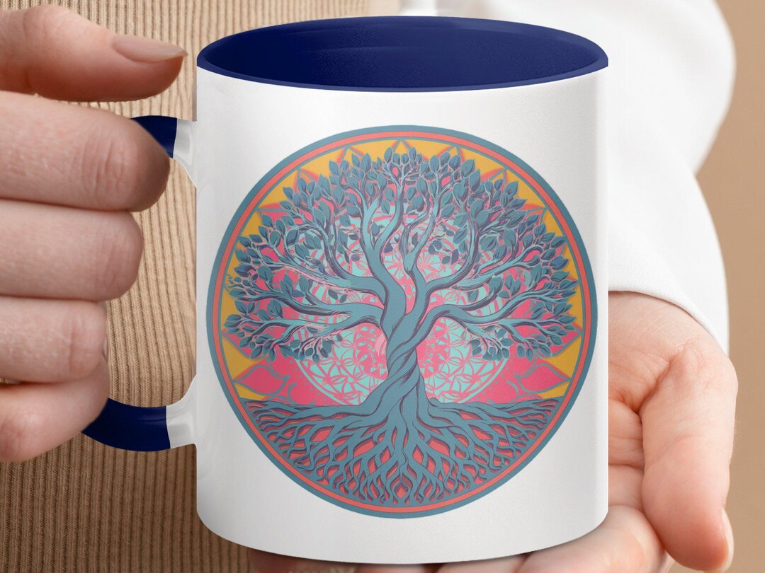 Colorful Tree of Life Mug Artistic Tree Design Coffee Cup Unique Tree ...