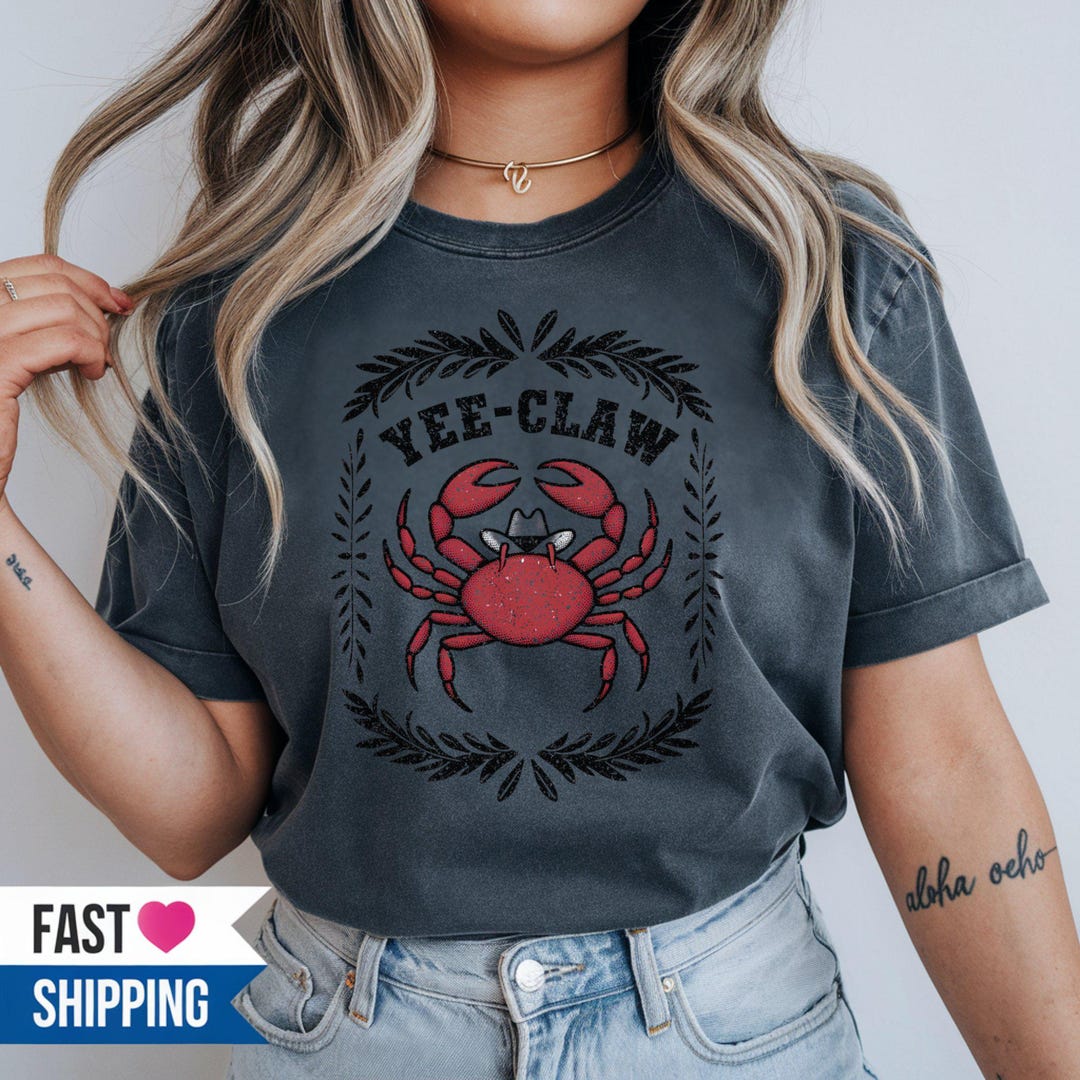 Funny Yee-claw Crab T-shirt, Cute Western Crab Sticker, Humorous Cowboy ...