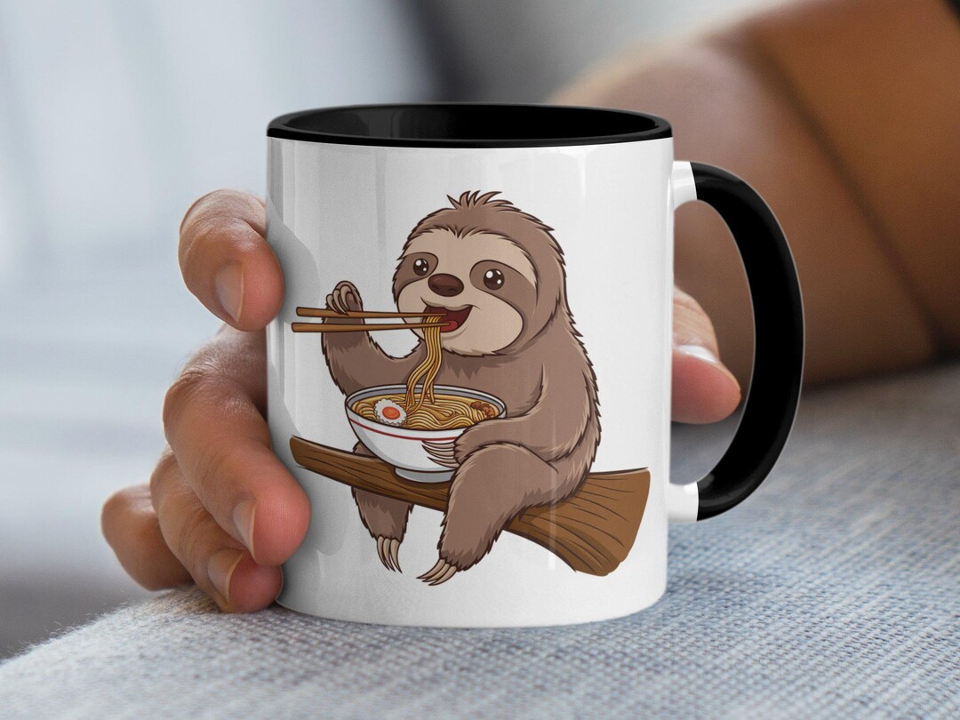 Cute Sloth Eating Ramen Mug, Funny Animal Coffee Cup, Adorable Sloth ...