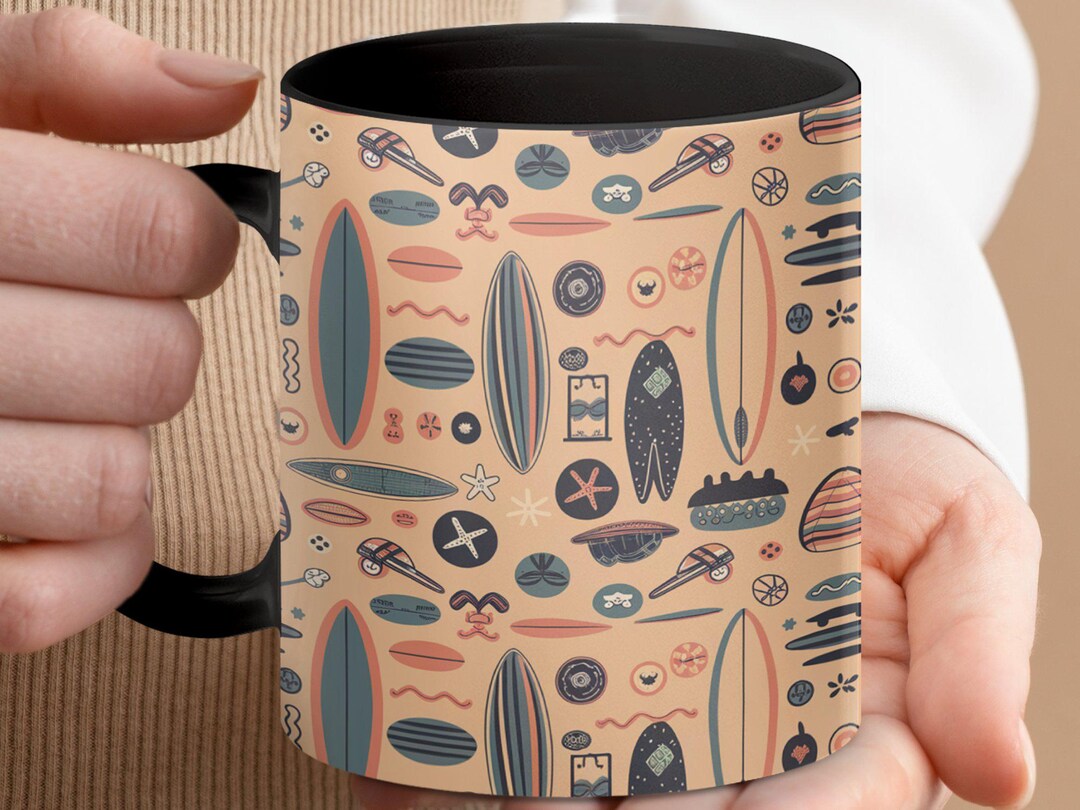 Surfboard and Ocean Theme Mug, Beach Lover Coffee Cup, Surfing Gift ...