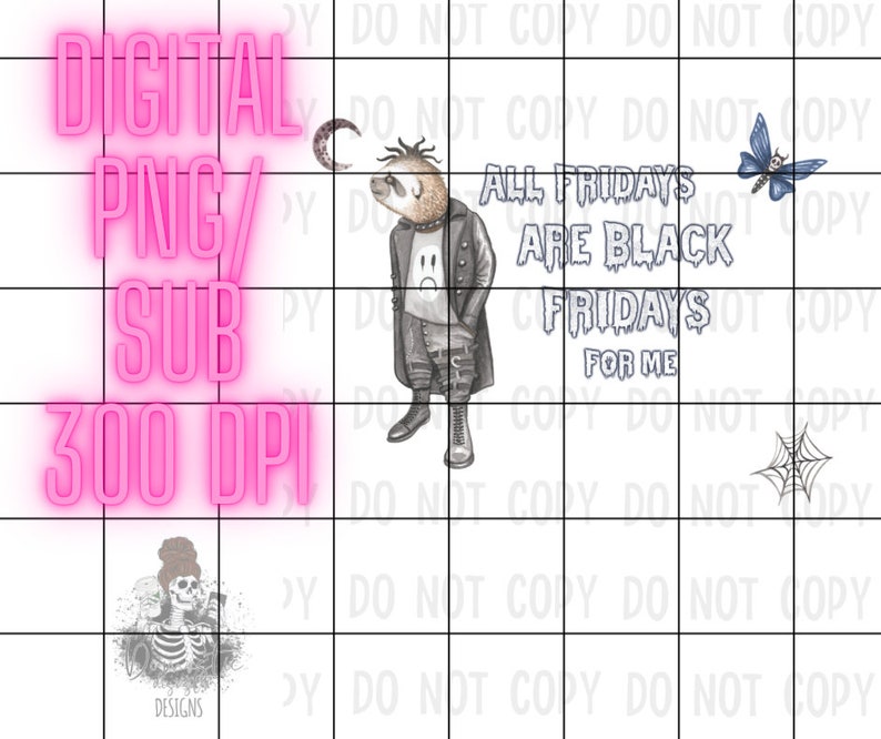 All Fridays Are Black Goth Sloth Digital File Cute Black - Etsy