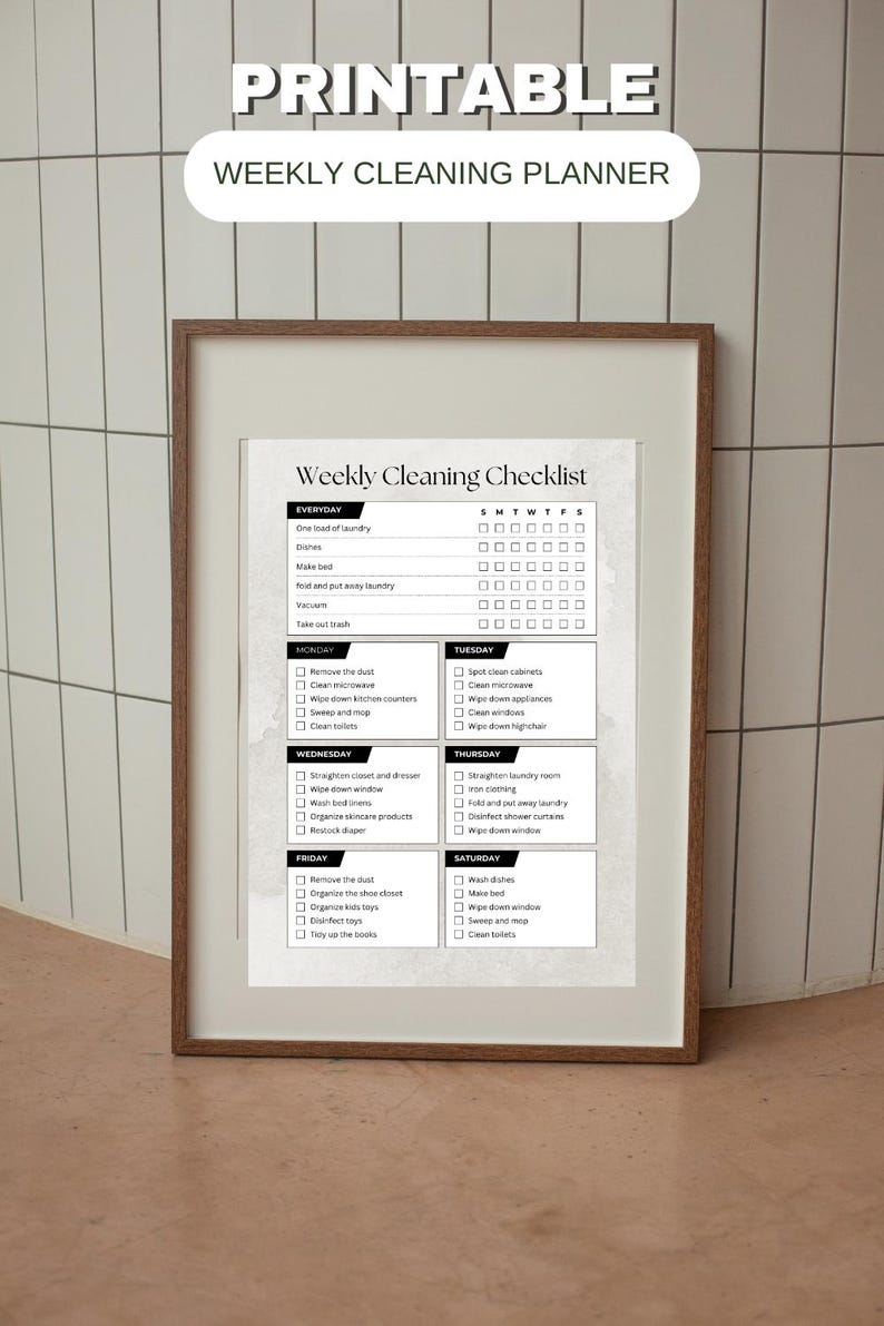 Printable Cleaning Checklist | Minimalist Weekly Home Cleaning Schedule ...