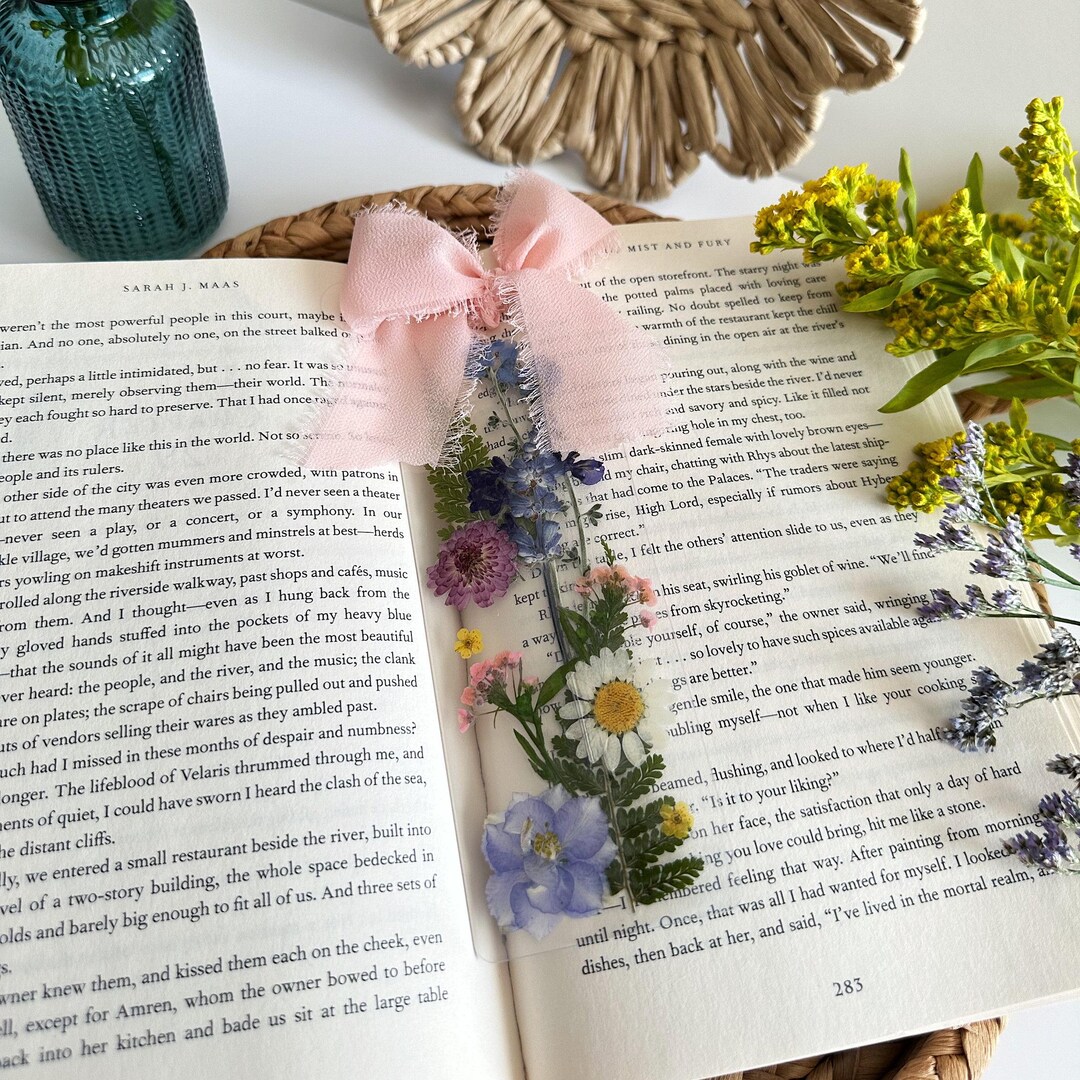 Wildflower Bookmark With Bow Real Dried Flowers Bookmark for Women Gift ...