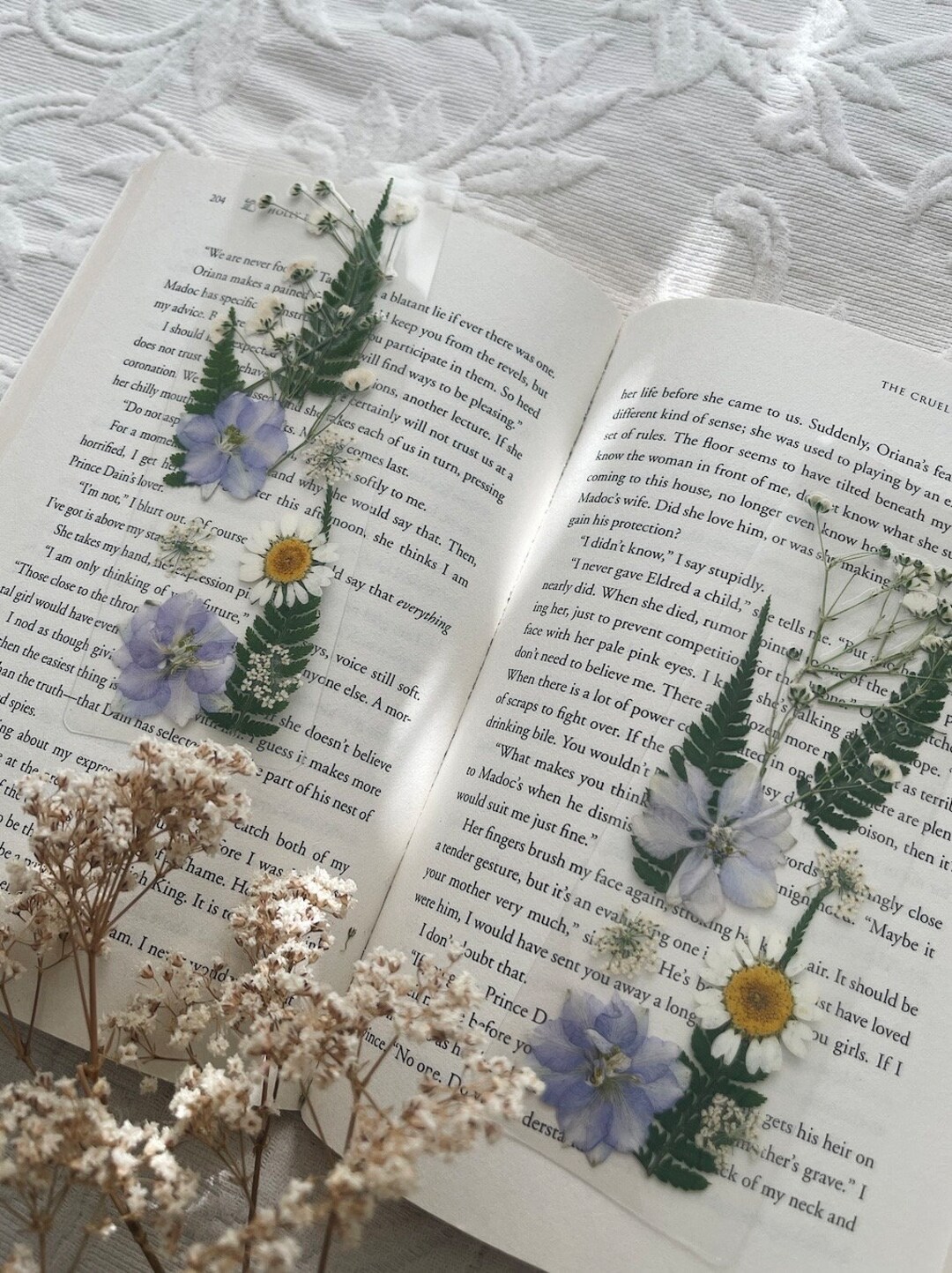 Blue White Pressed Flower Bookmark Real Dried Flowers Gift for Book ...