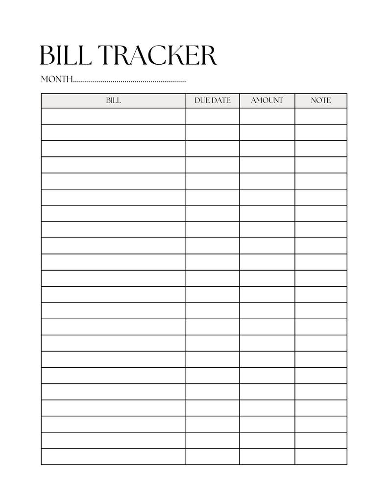 Simple Bill Tracker Sheet – Easy Budgeting Tool for Bills - Bill ...