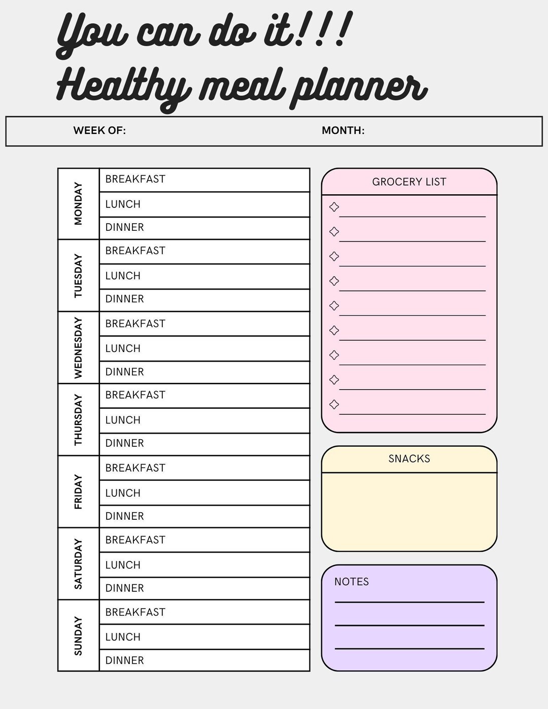 Digital Meal Planner and Grocery List | Customizable Weekly Meal ...