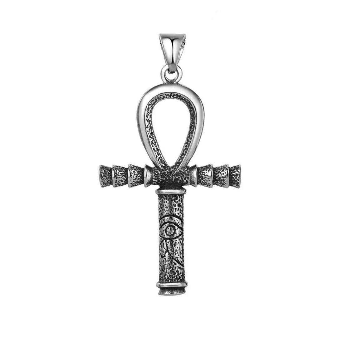 Vintage Egyptian Patron Anubis Eye of Horus Cross Stainless Steel ...