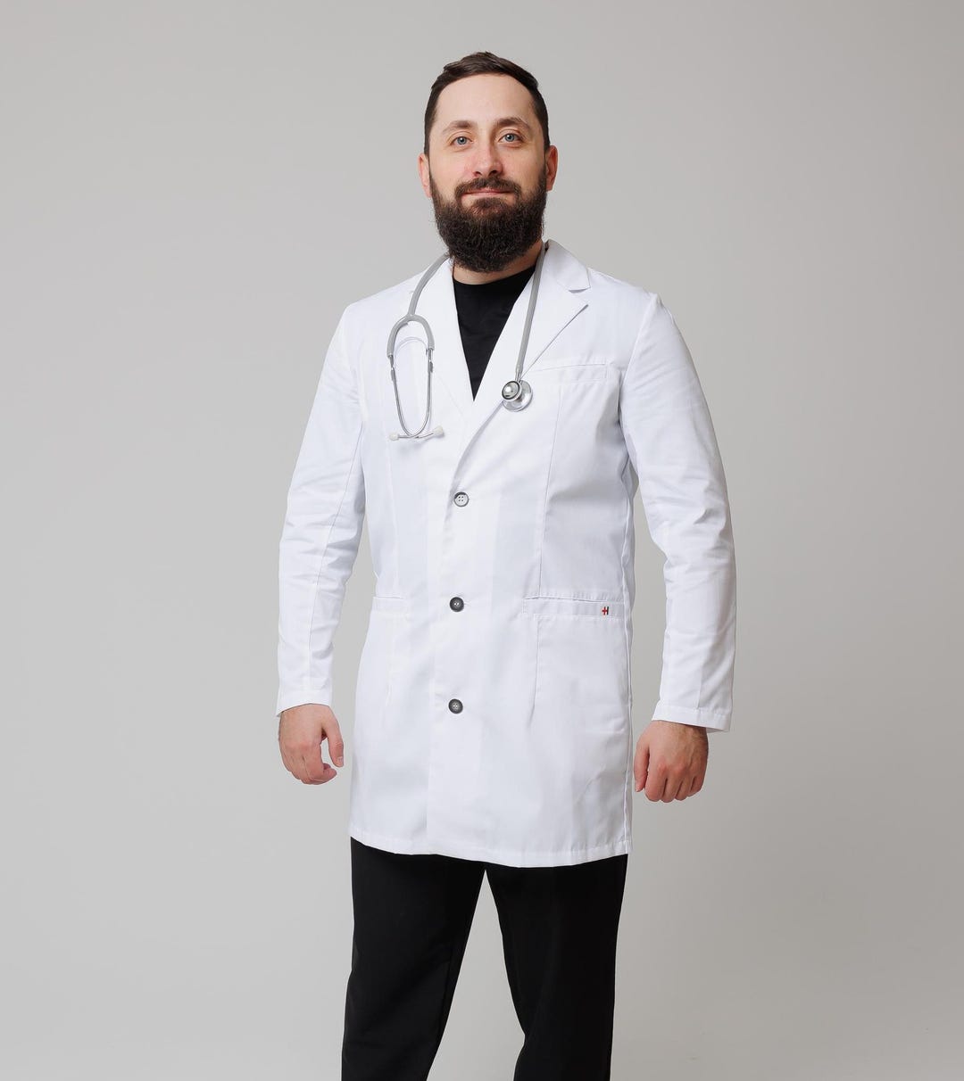 Men's Embroidered White Long Lab Coat, Custom Men's White Lab Coat ...