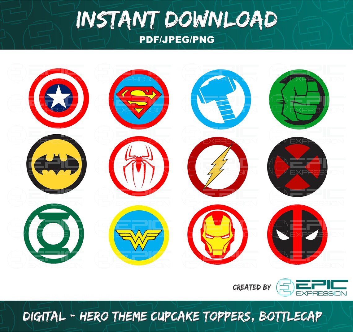 Hero Theme Cupcake Toppers, Bottle Caps - Etsy
