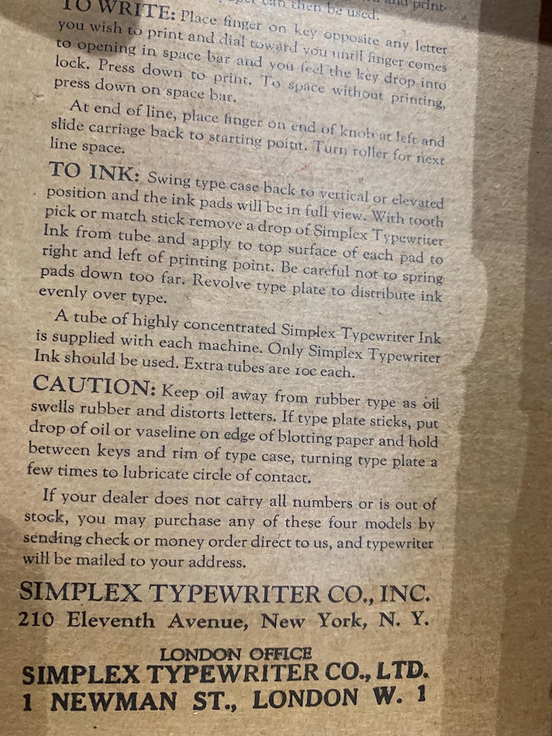 1920s Simplex Typewriter Model A, Original Box, New York - Etsy