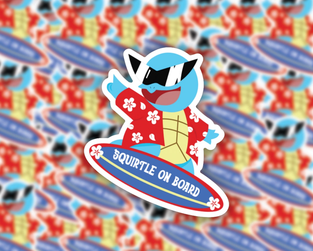 Surfing Squirtle Sticker, Vinyl Sticker, Water Proof Sticker, Laptop ...