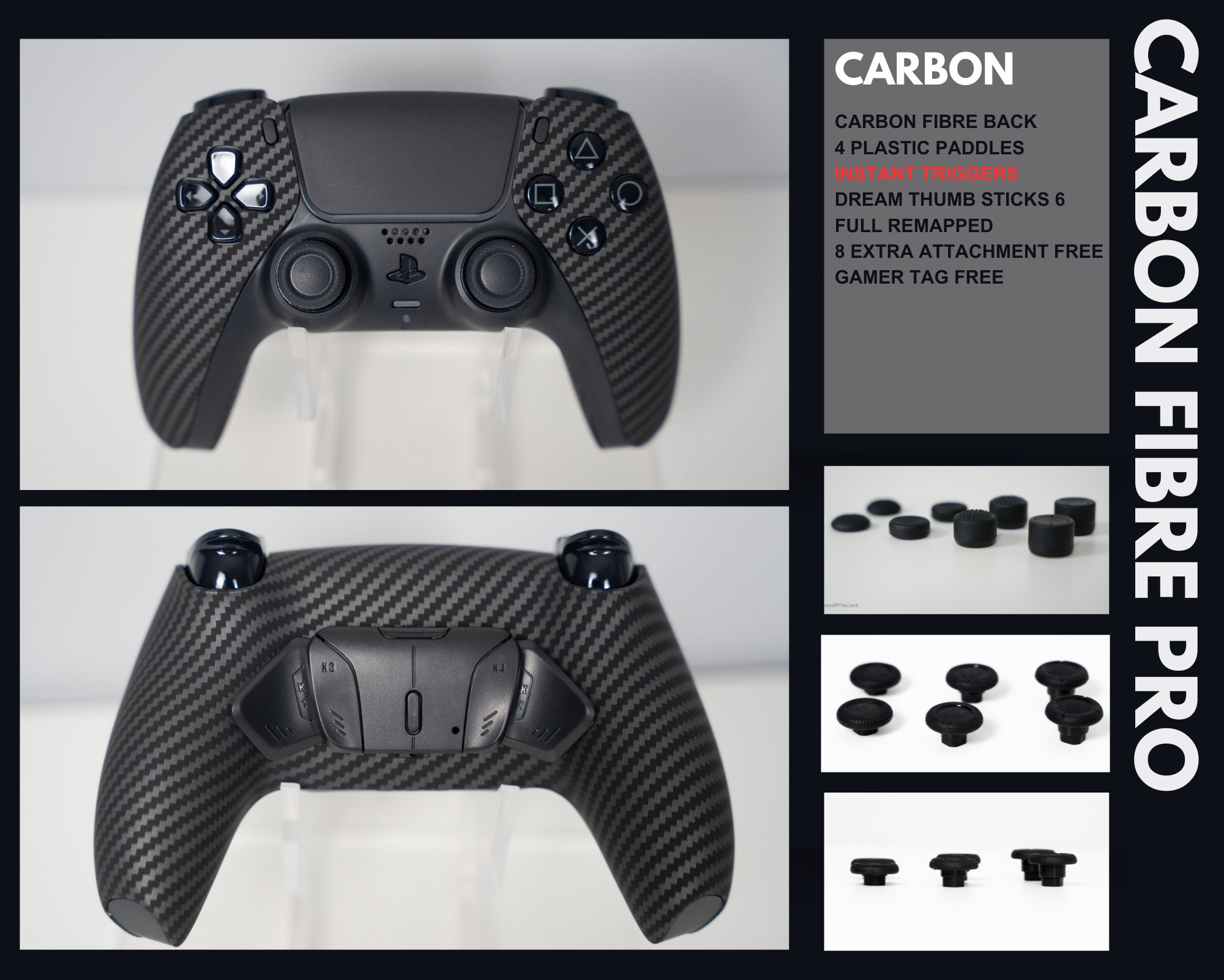 PS5 CARBON Fibre/camo CONTROLLERS With 4 and 2 extremerate Back Buttons ...